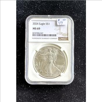 2024 .999 1oz FINE SILVER EAGLE $1 DOLLAR, NGC GRADED MS-69 COIN IN THE ...