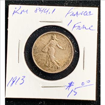 1919 .835 FINE SILVER FRANCE 1 FRANC, BRIGHT LUSTER COIN, LOTS OF ...