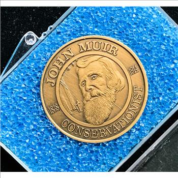 1890-1990 JOHN MUIR YOSEMITE CENTENNIAL BRONZE COIN, UNC IN ORIG CASE ...