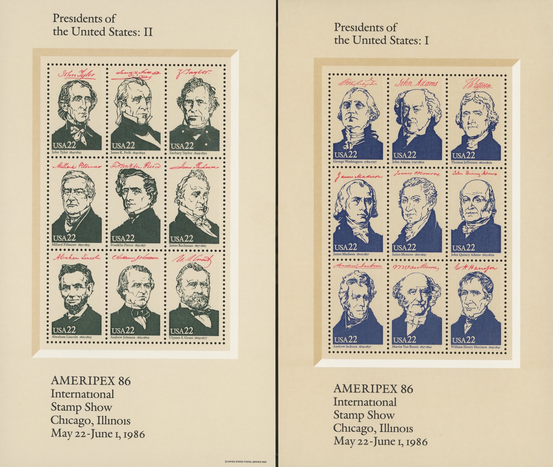 1986 Ameripex '86 Presidents of the United States, sheet set | Property ...