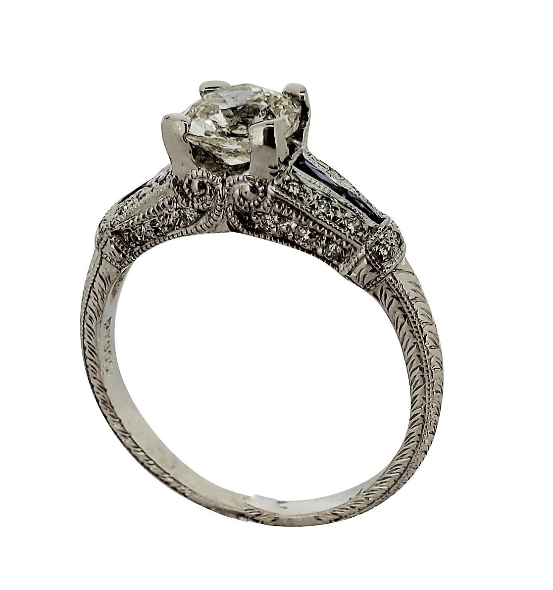 Antique Solid Platinum 1.06ctw Diamond and Sapphire Engagement Ring ...