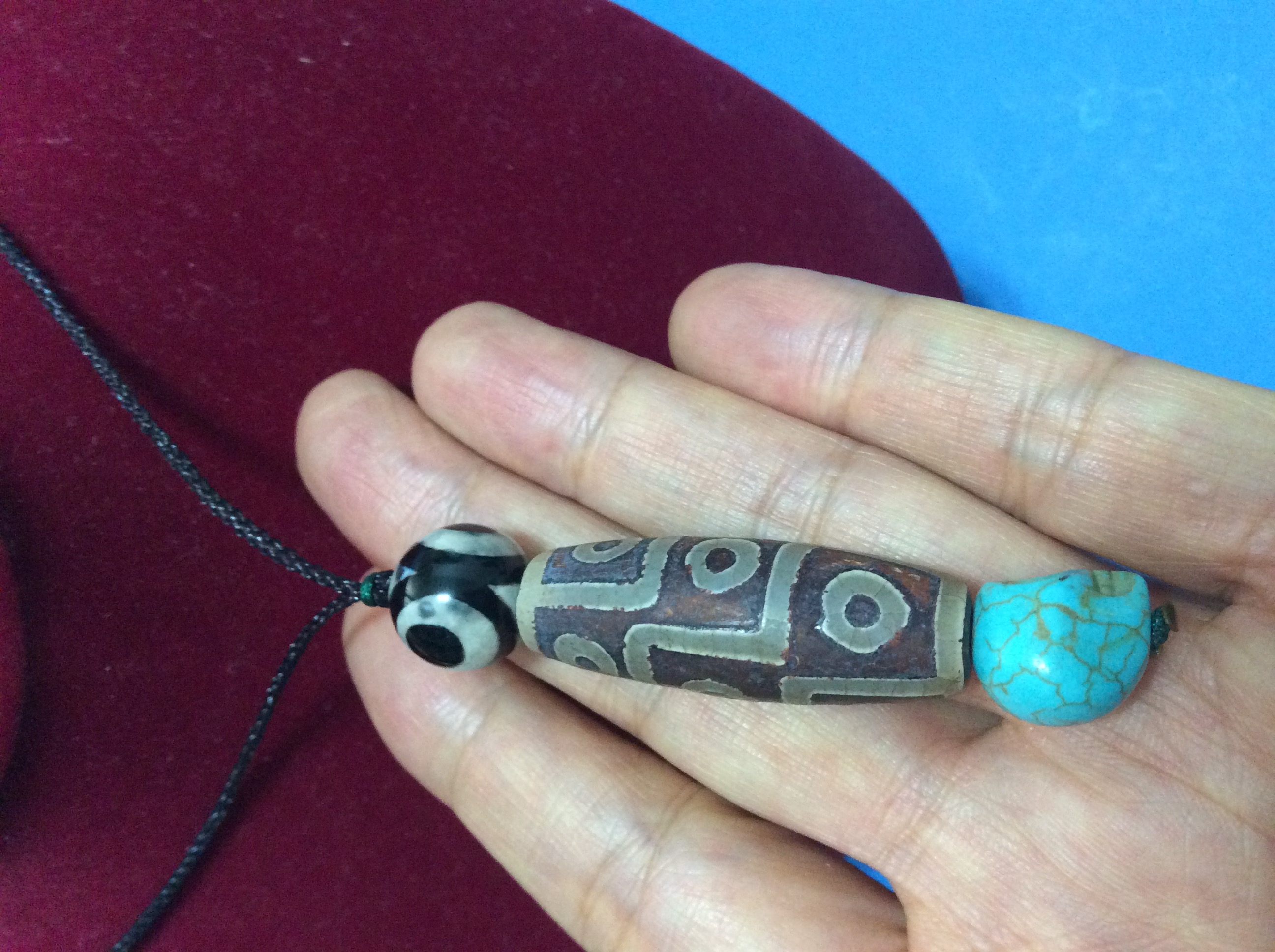 Tibetan Old Agate Dzi Bead " 3 Eyes plus 9 eyes " Amulet Pendant ...