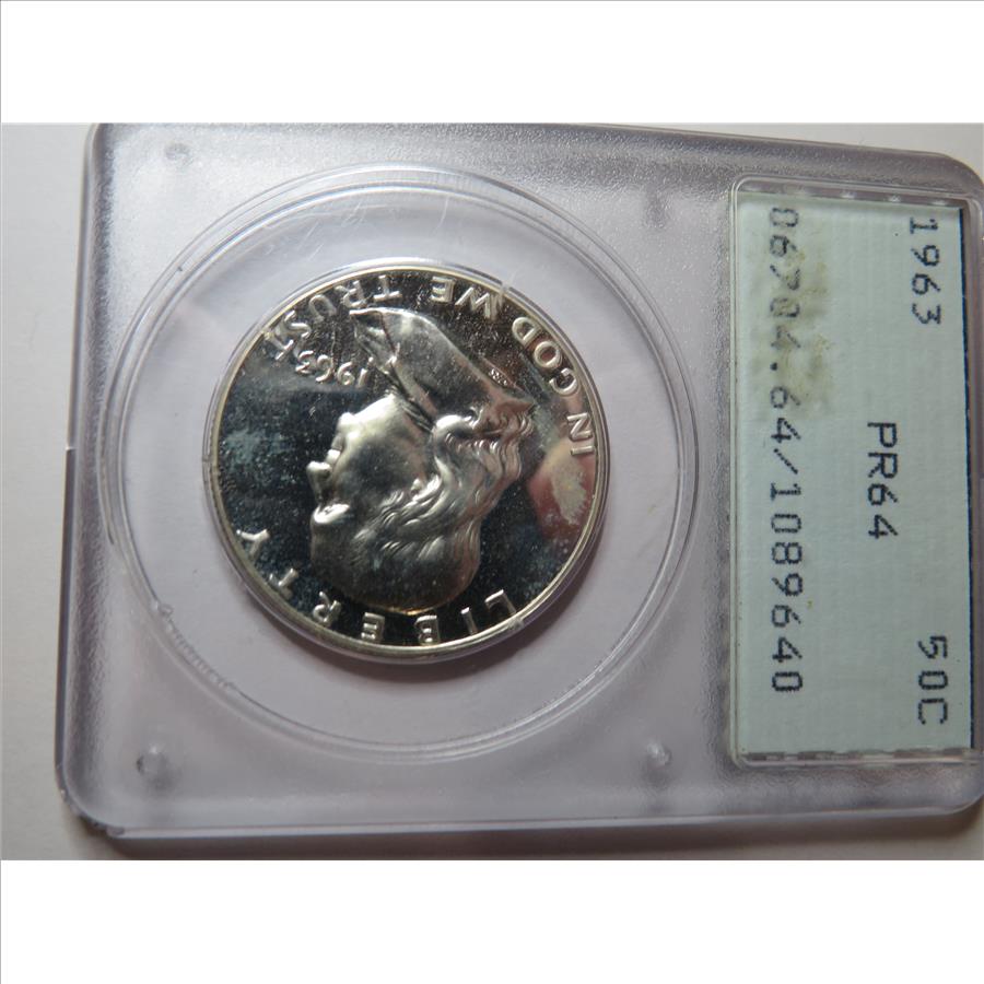 1963 PRF 64 PCGS -Old Green Rattler Case - $24 Coin Guide | Property Room