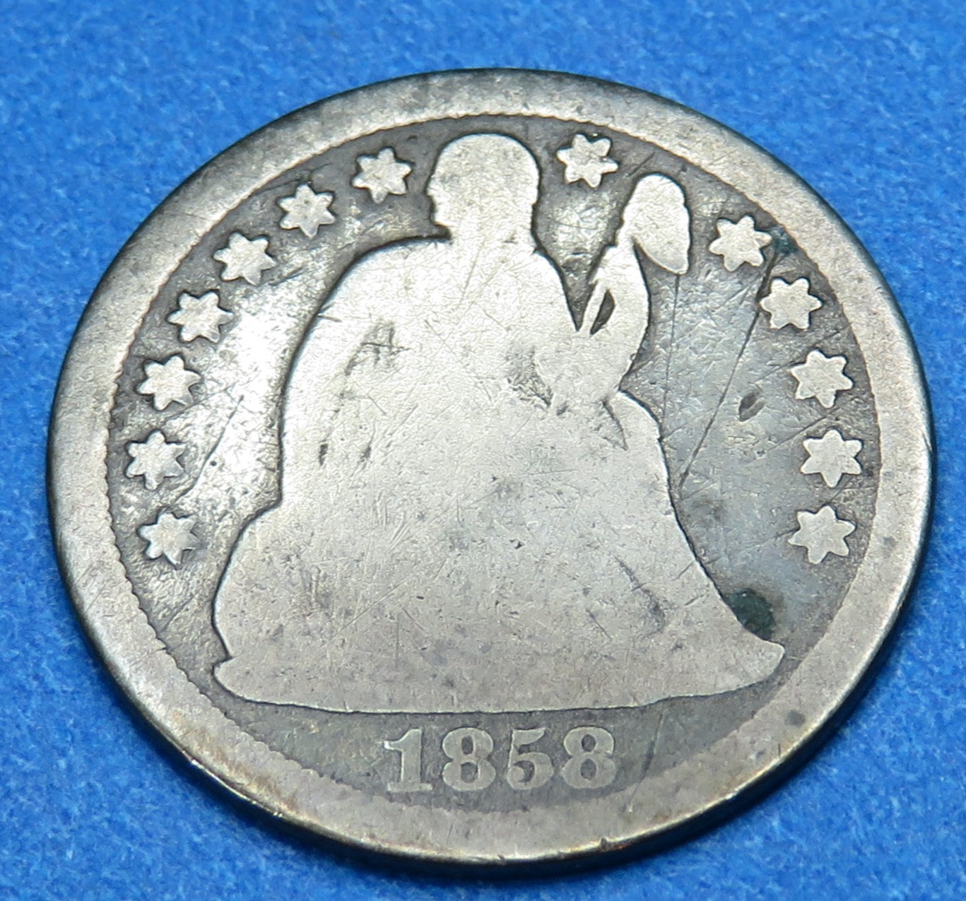 1858 -No Arrows Seated Liberty Dime | Property Room