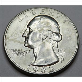 1963 D BU Grade Washington Quarter Dollar -90% Silver | Property Room