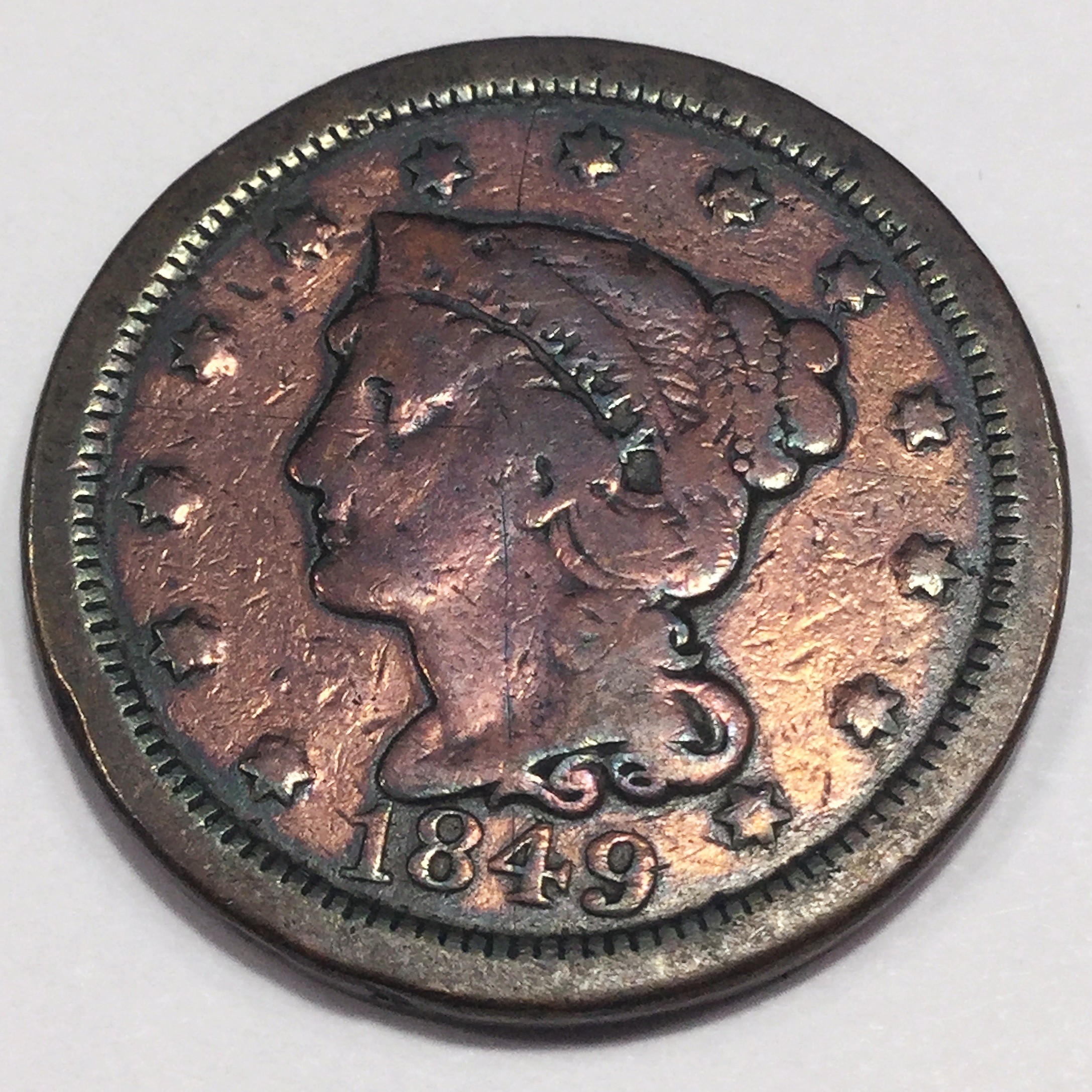 1849 Braided Hair Large Cent Beautiful Coin | Property Room