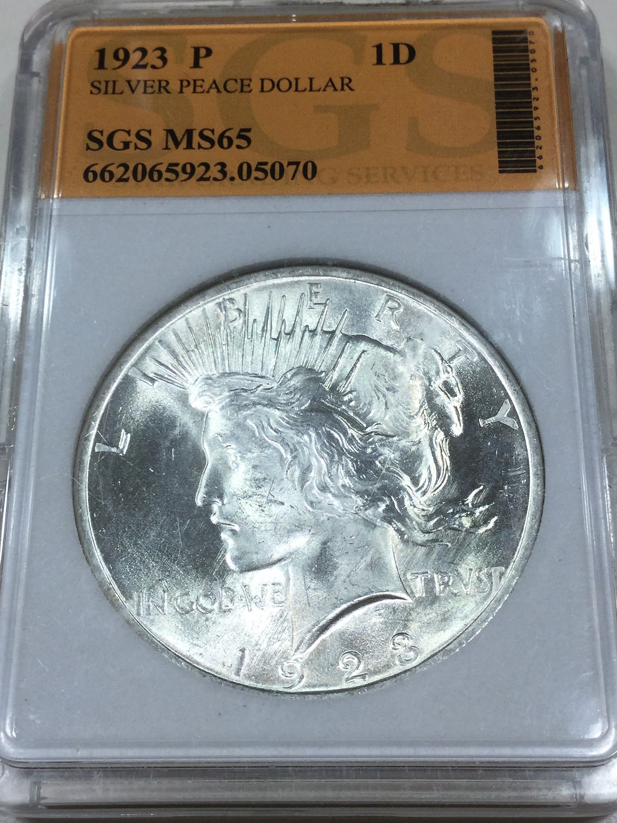 1922 Peace Silver Dollar SGS MS65 Beautiful Coin | Property Room