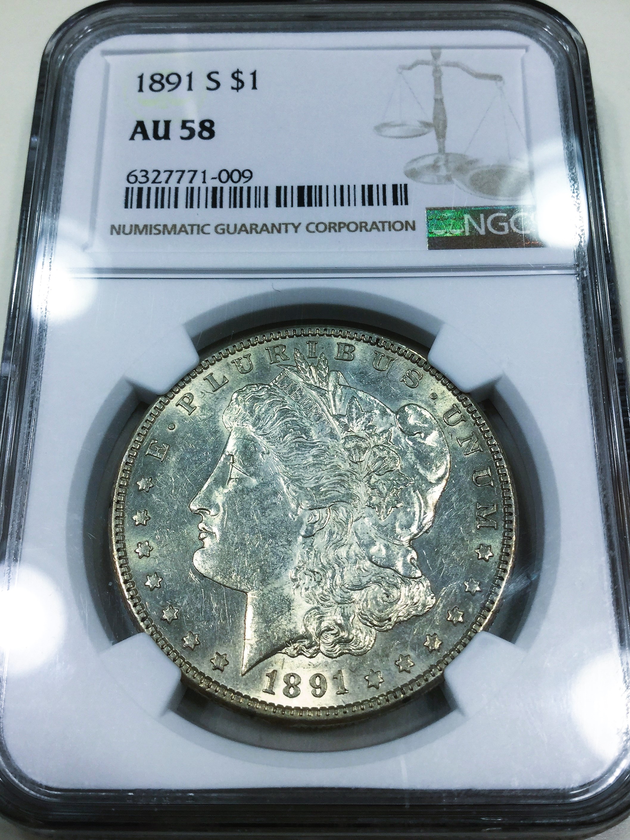 1891-S Morgan Silver Dollar NGC AU58 Beautiful Coin Rare Date | Property Room