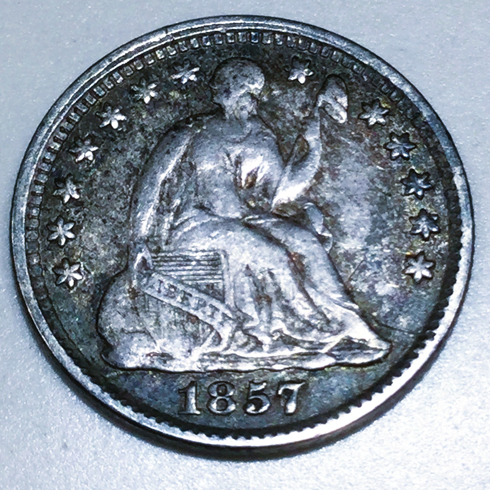 1857 Seated Liberty Half Dime Beautiful High Grade Coin | Property Room