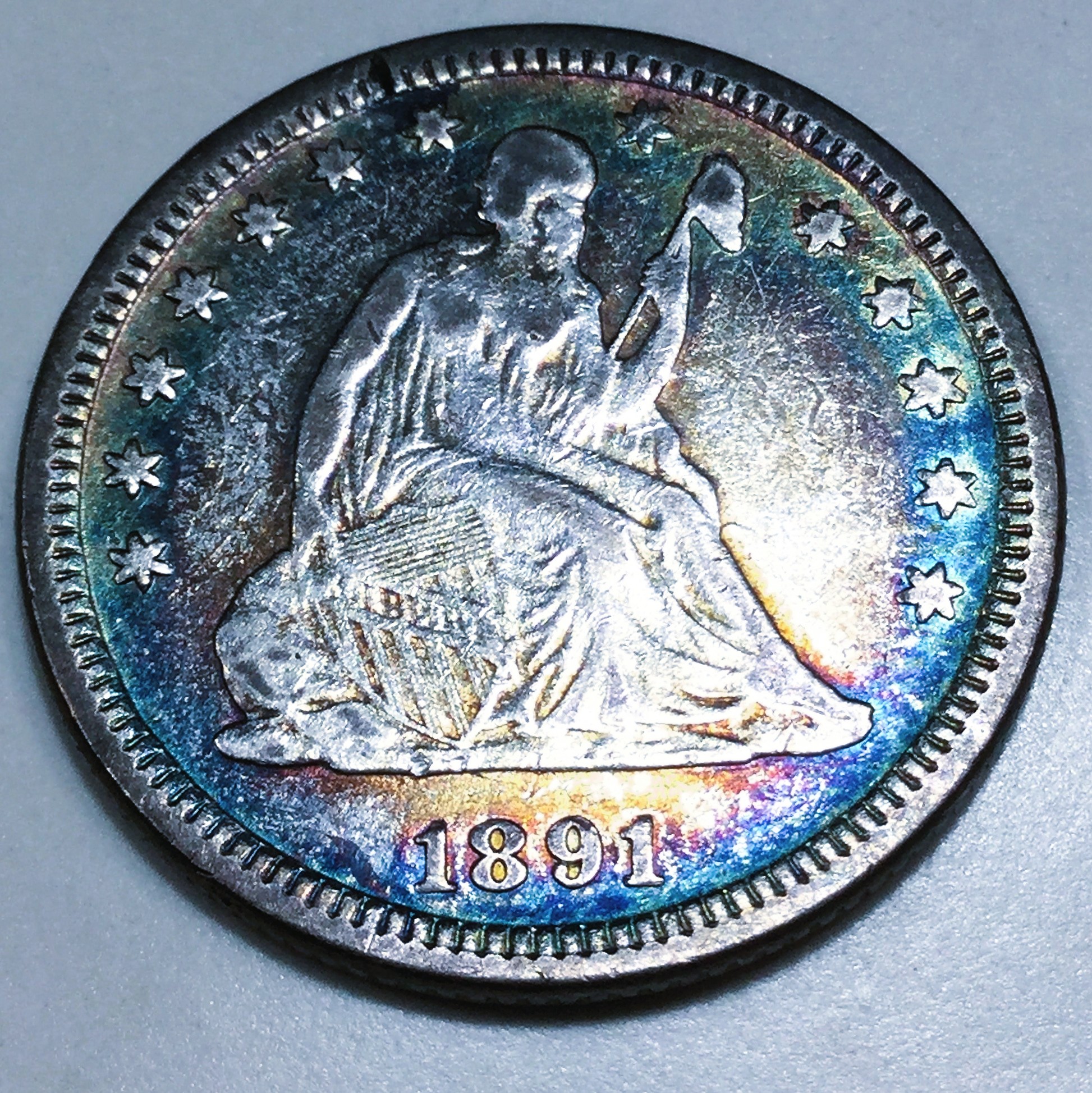 1891 Seated Liberty Quarter Beautiful High Grade Coin Nice Toning ...
