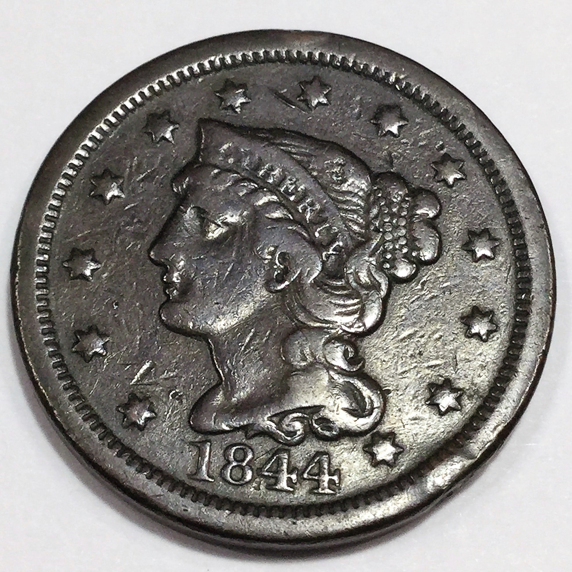 1844 Braided Hair Large Cent Beautiful High Grade Coin | Property Room