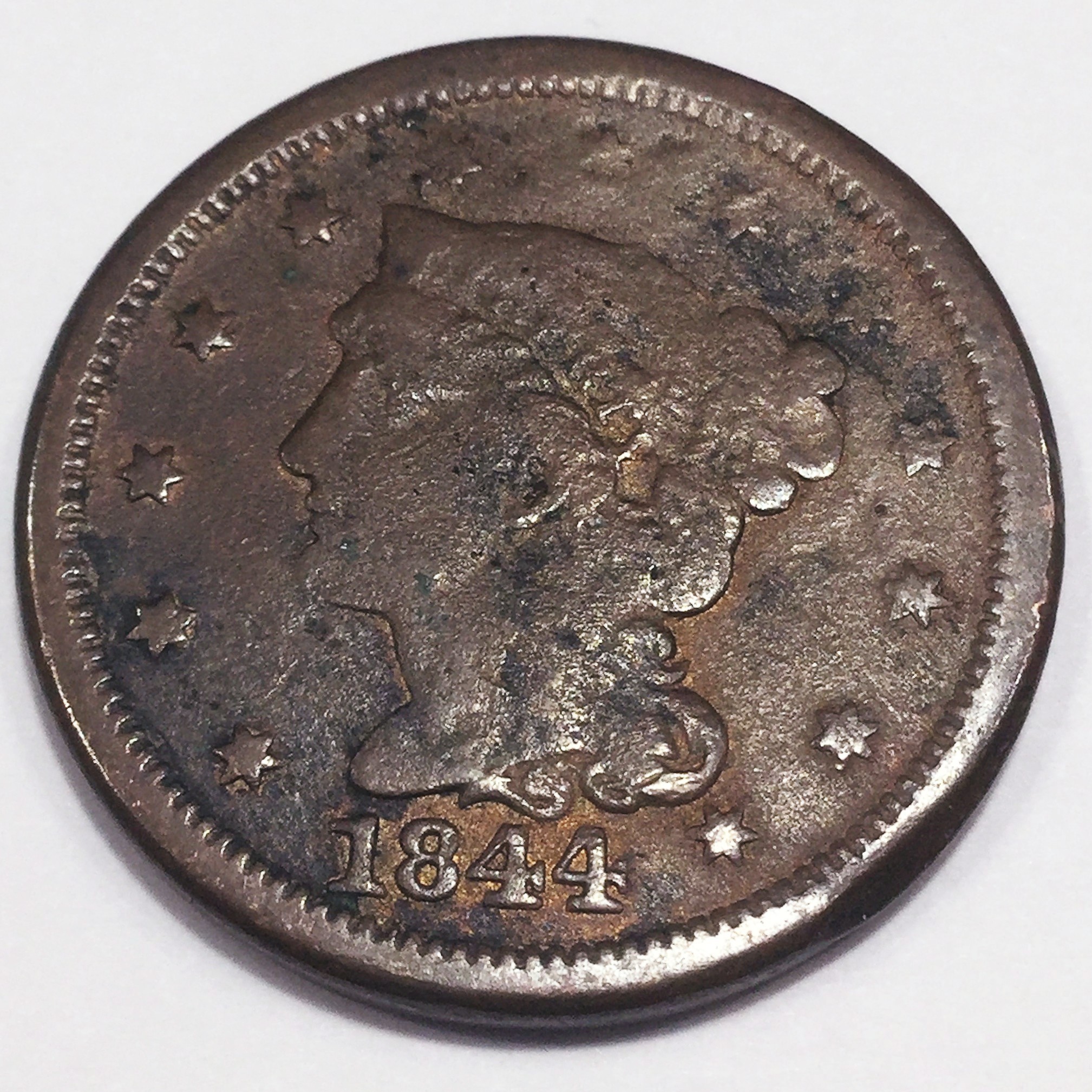 1844 Braided Hair Large Cent Beautiful Coin | Property Room