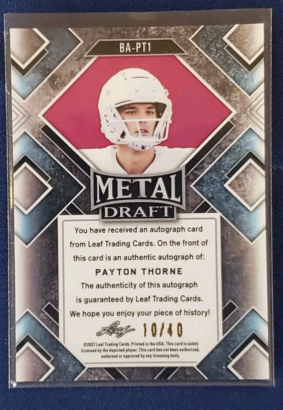 Payton Thorne 2022 Leaf Metal Draft Autograph 10/40 Short Print Rookie ...