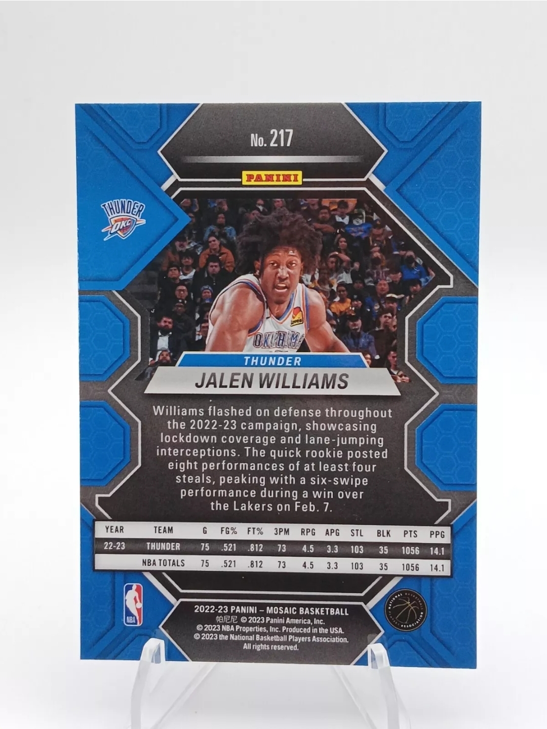 2022-23 Jalen Williams Panini Mosaic #217 Rookie Card JC904 | Property Room