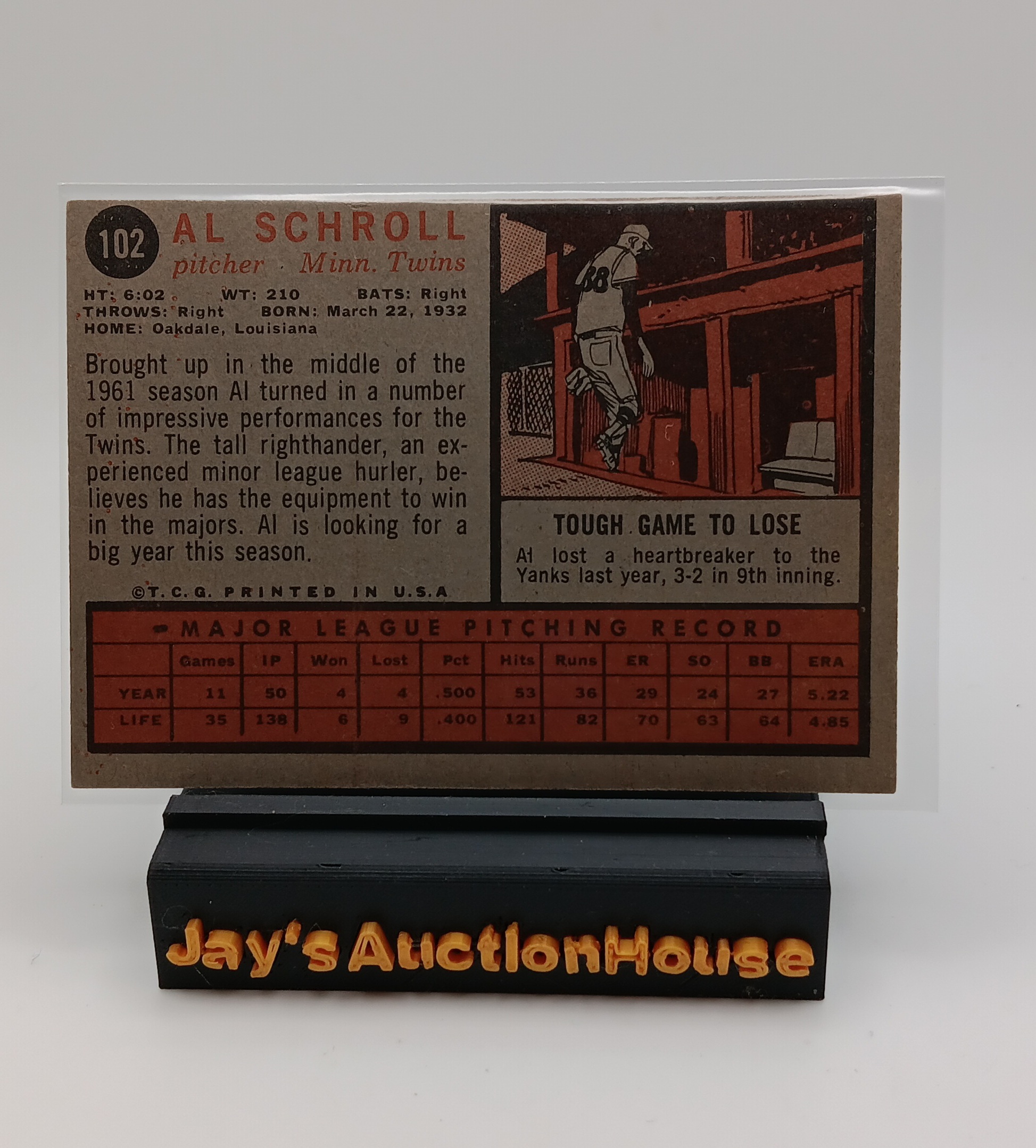 1962 Topps Al Schroll #102 Sports Card | Property Room