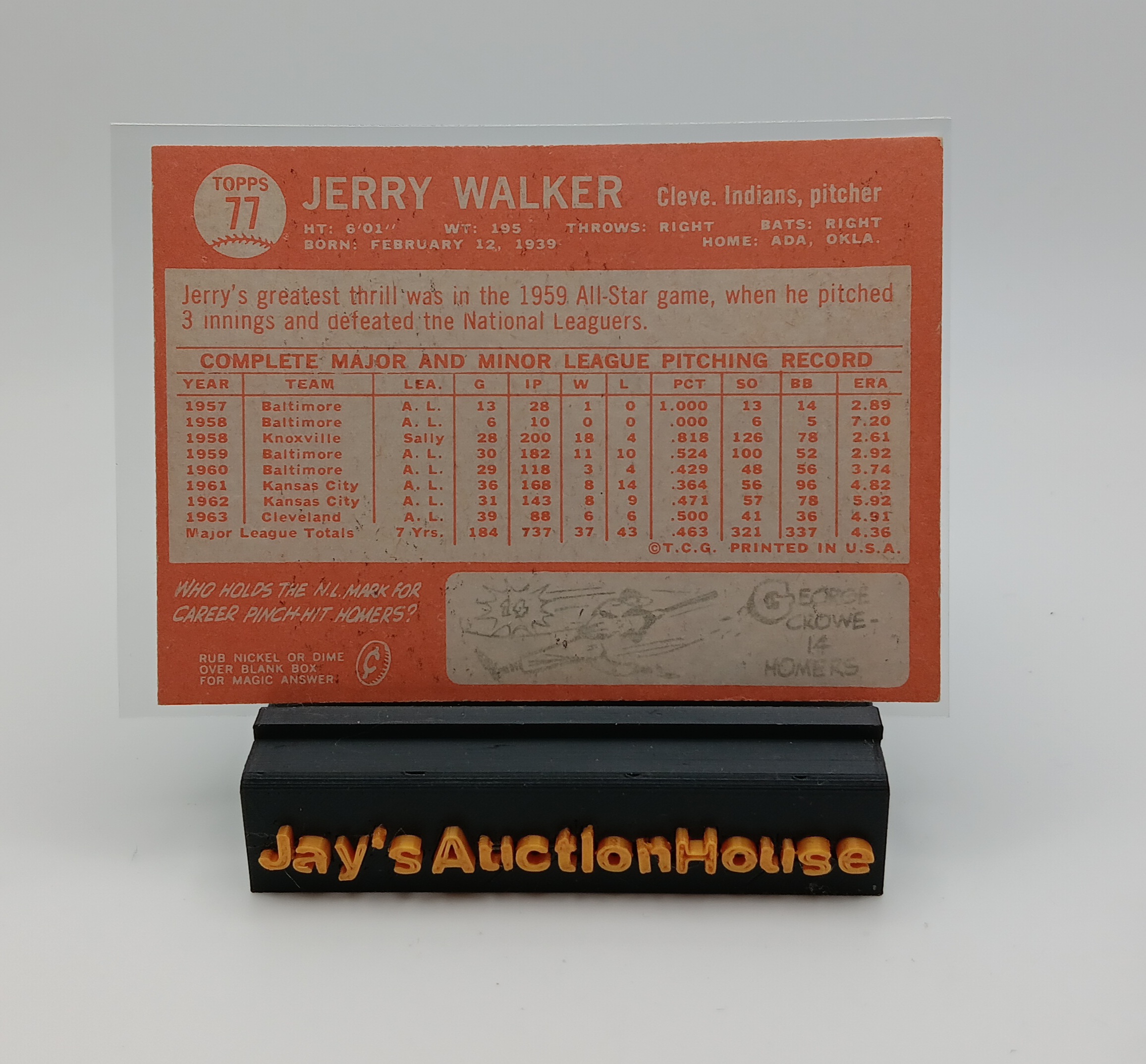 1964 Topps #077 Jerry Walker Sports Card | Property Room