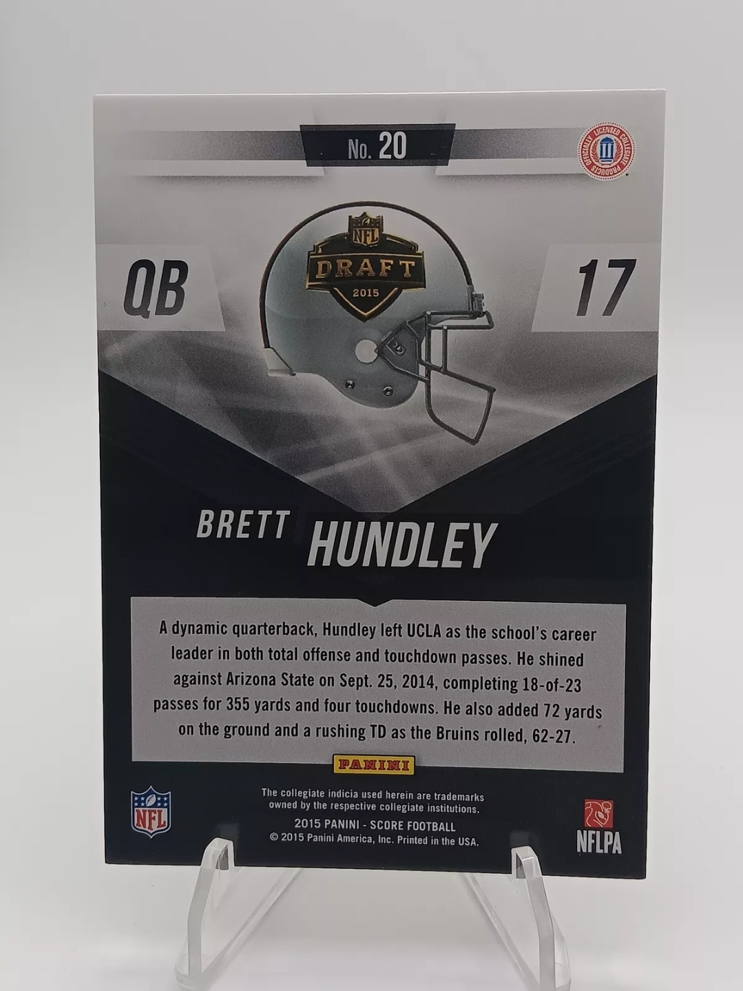 2015 Score Helmets #20 Brett Hundley Rookie Card JC1606 | Property Room