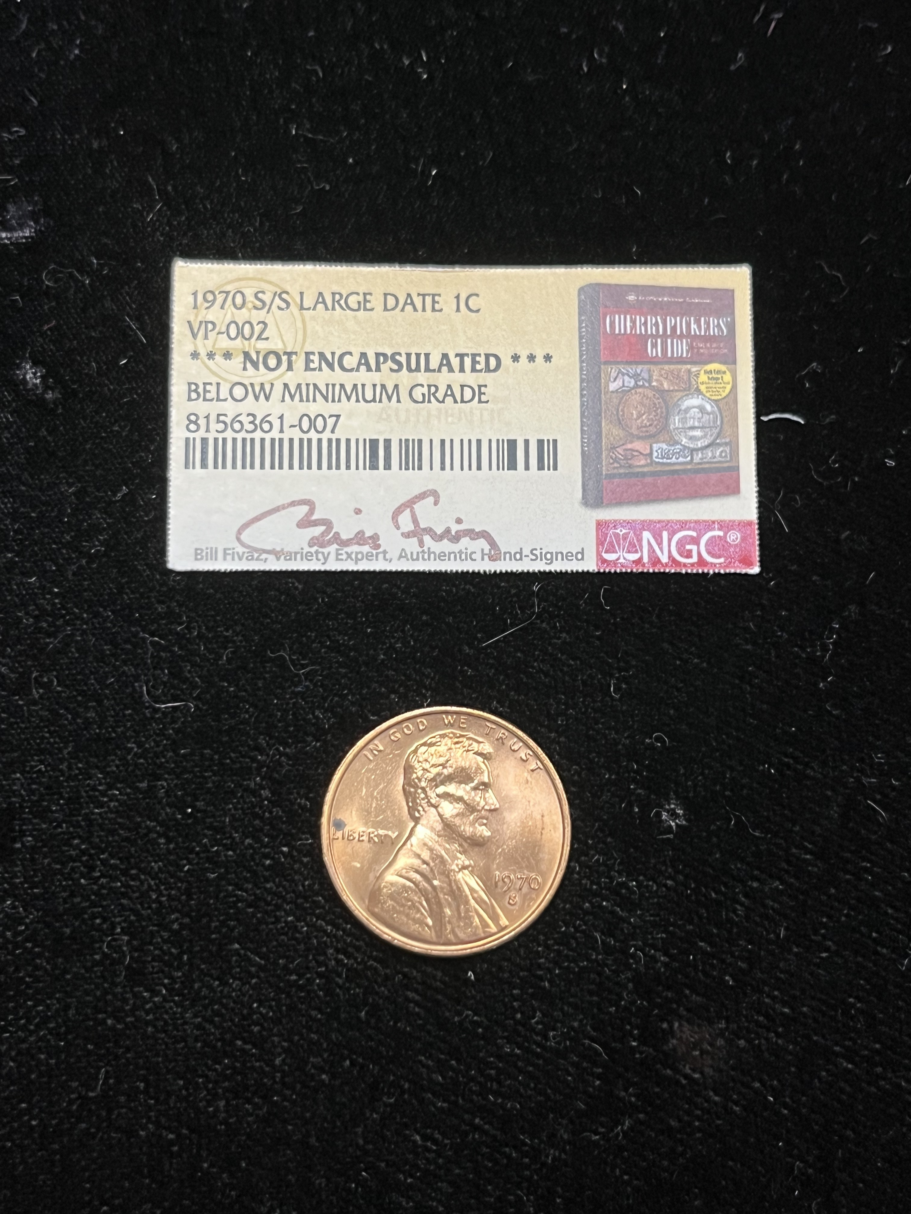 1970 S/S Large Date VP-002 Lincoln Cent Coin NGC Bill Fivaz Signature ...