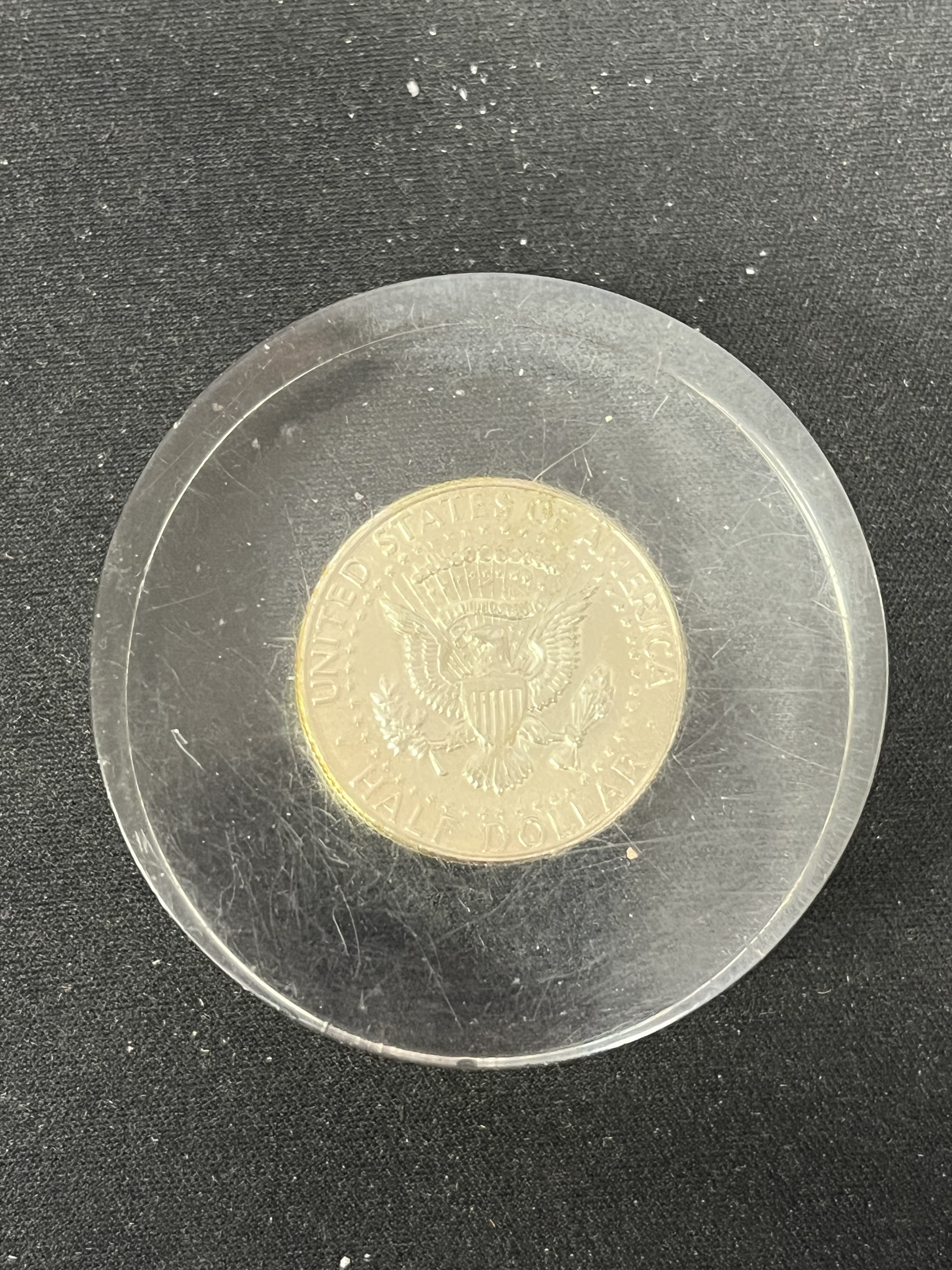 Lucite Round Coin Paperweight with 2 40% Silver JFK Half Dollars ...
