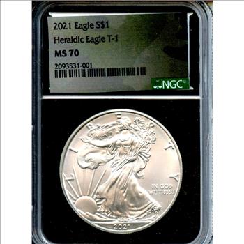 2021 American Silver Eagle ASE Coin Graded MS70 NGC 1 Ounce Type 1 Dollar | Property Room