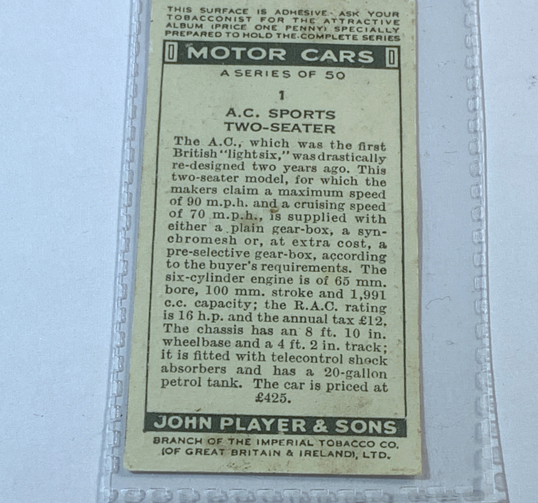 1936 Player & Sons Tobacco Card in High Grade Condition A.C. Sports Two ...