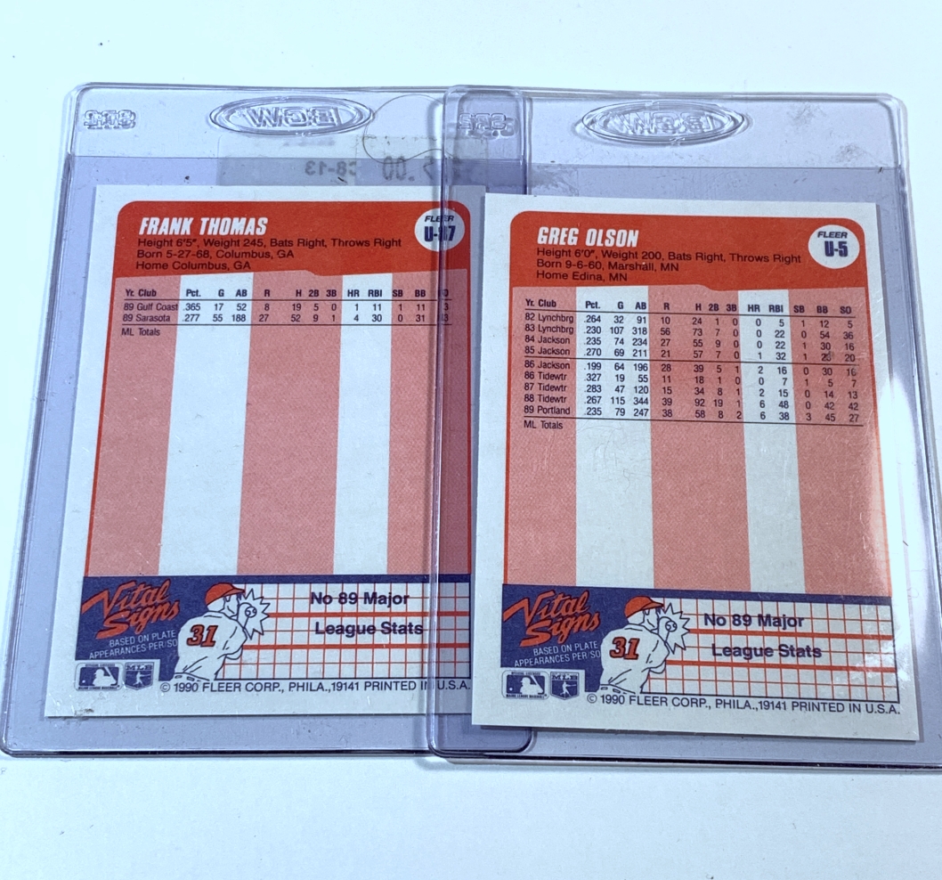 1990 Fleer Update Frank Thomas and Greg Olson Rookie Cards High Grade in Card Savers | Property Room