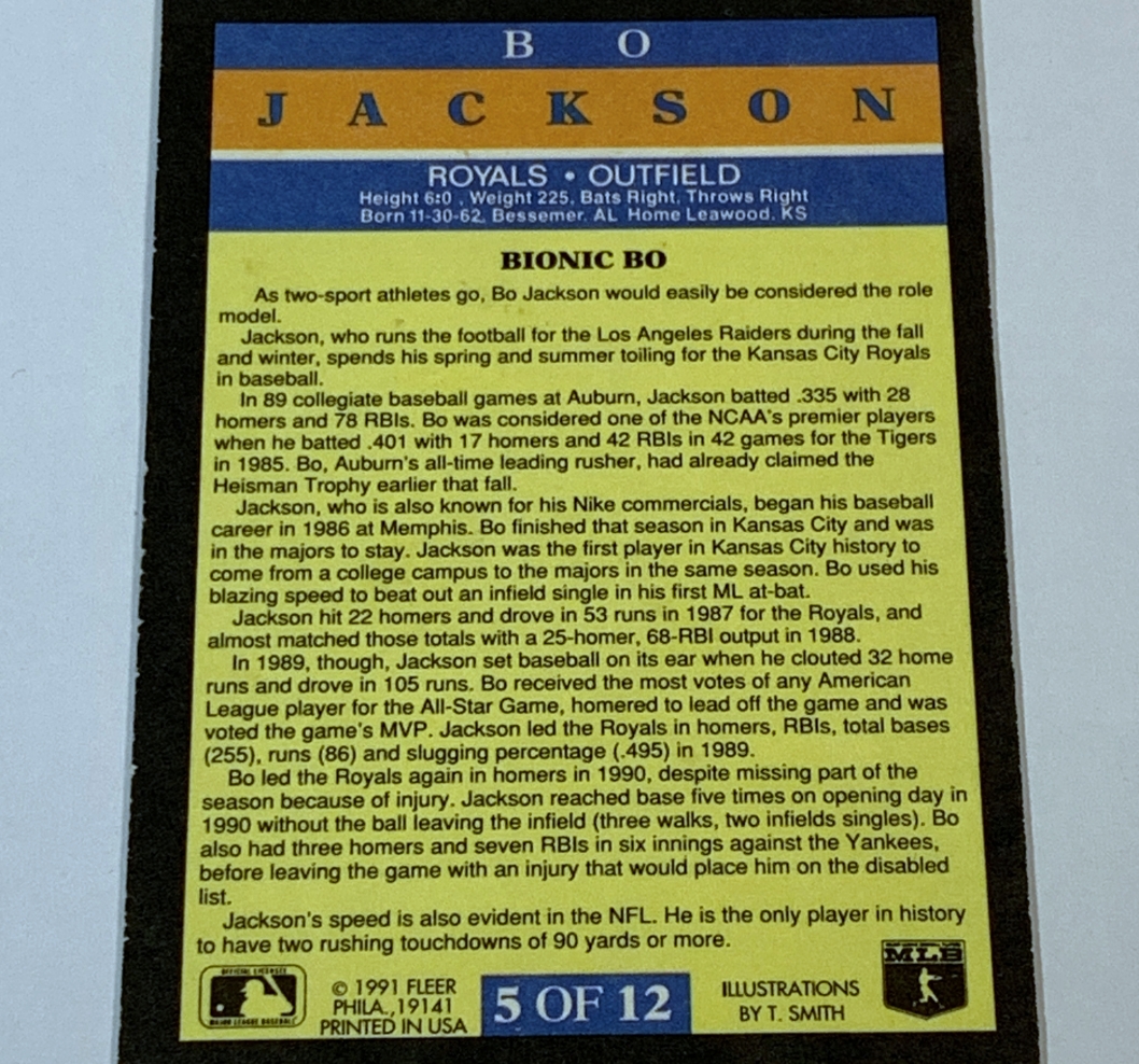1991 Fleer Provision Insert Bo Jackson Bionic Bo Card Iconic Card of ...