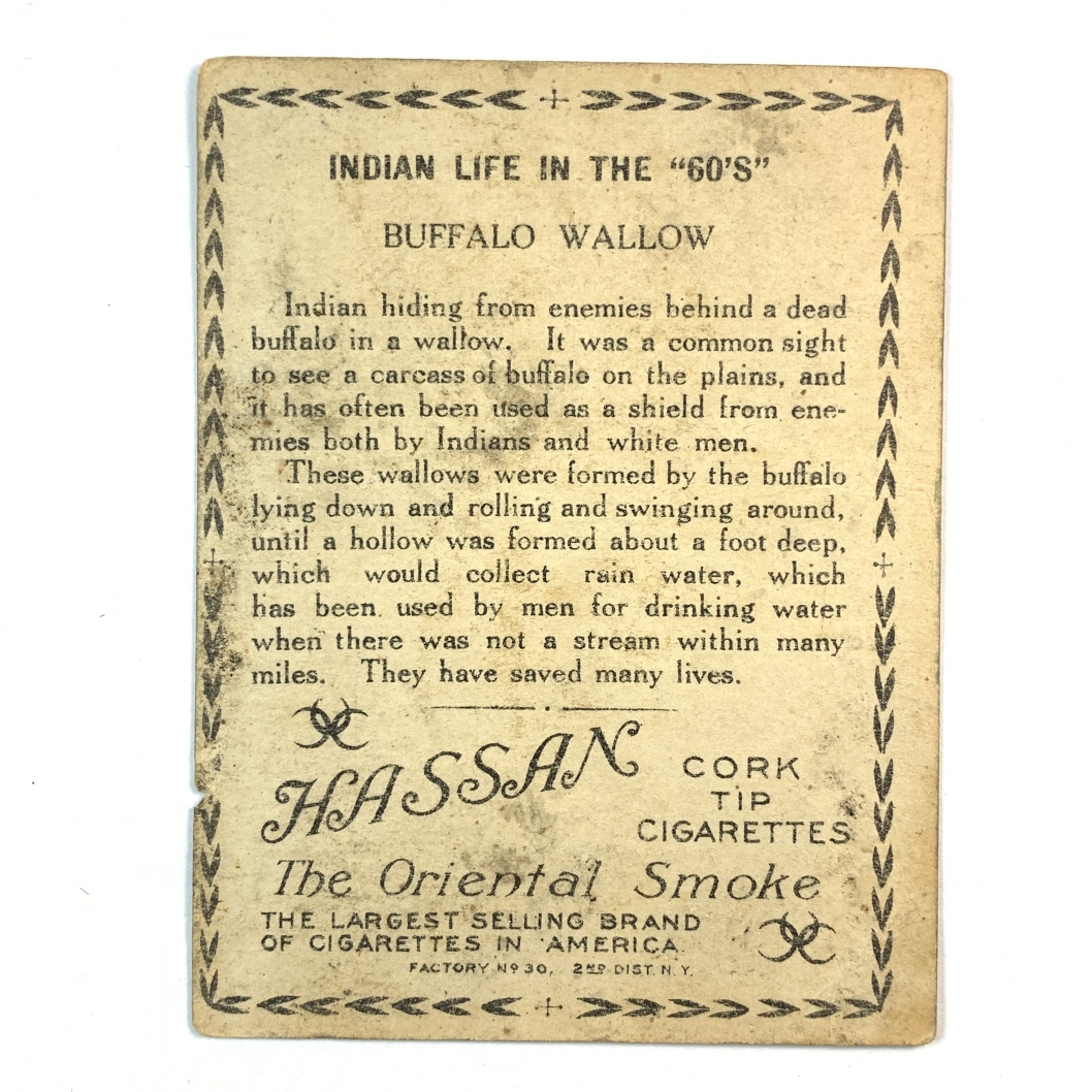 Buffalo Wallow- Indian Hiding 1910s Hassan Cigarettes Tobacco Card ...