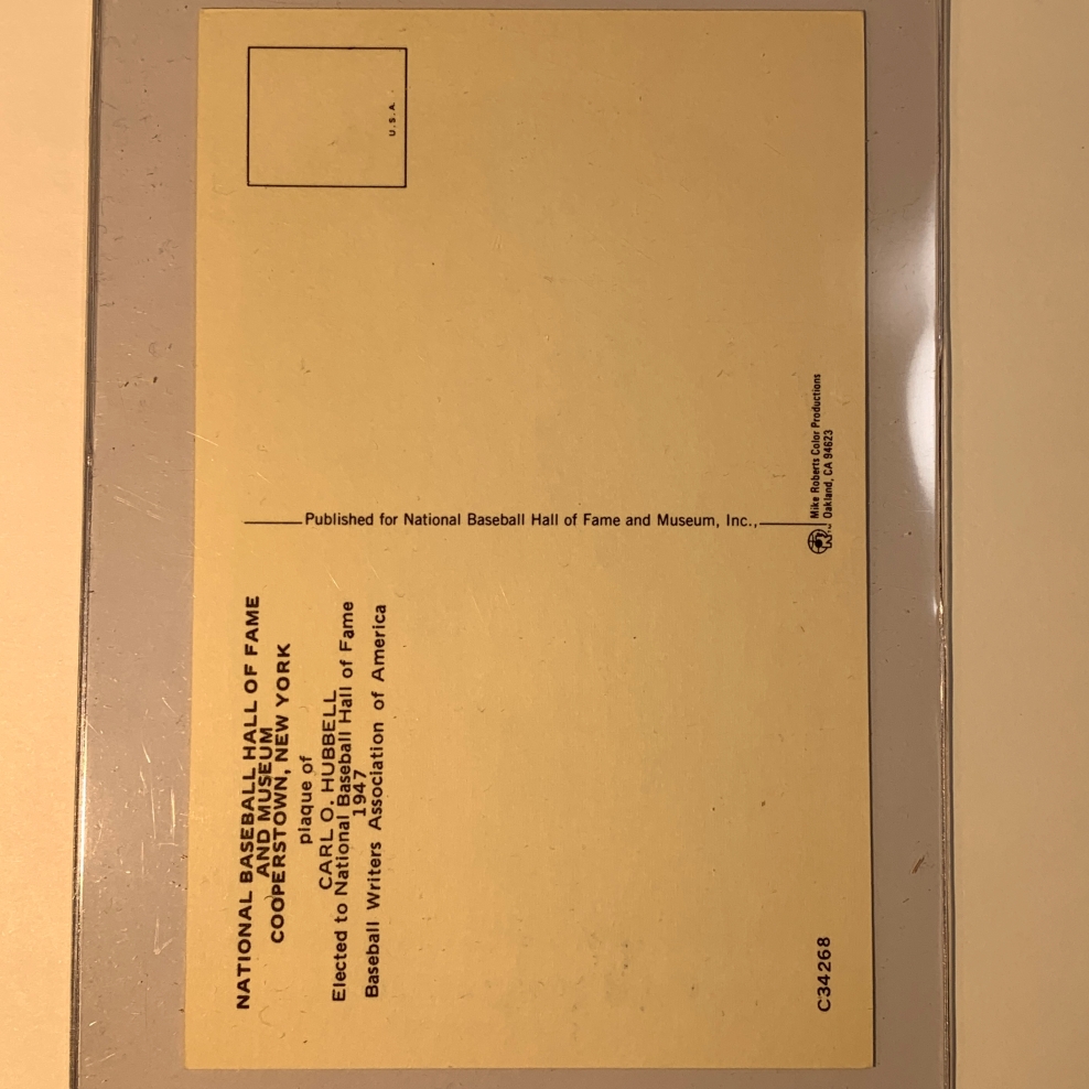 Carl Hubbell Signed Gold HOF Plaque Postcard Yellow NY Giants HOF ...