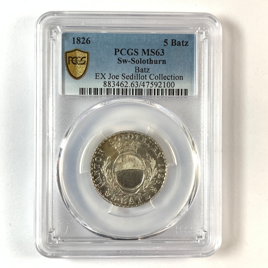 PCGS MS63 1826 Switzerland Solothurn Silver 5 Batz ex Joe Sedillot ...