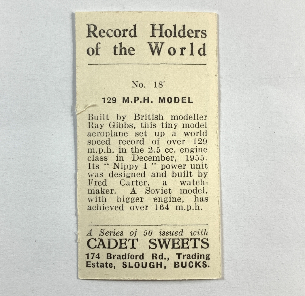 Record Holder of the World 129 MPH Model Cadet Sweets Insert Card 1930s ...