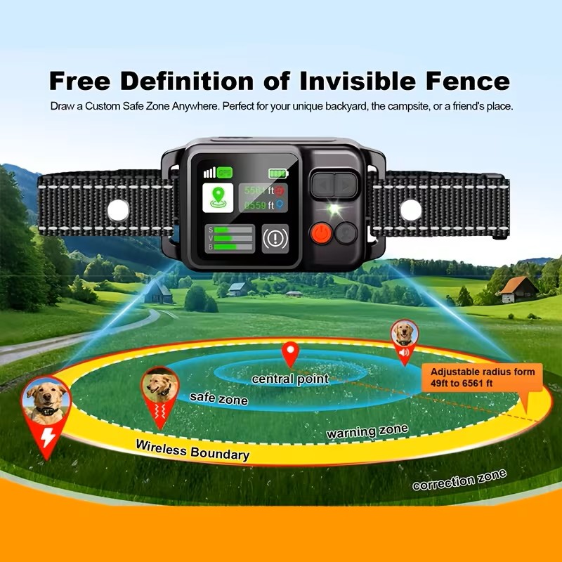 GPS Wireless Dog Collar Fence System, Adjustable 49-6561Ft Invisible ...