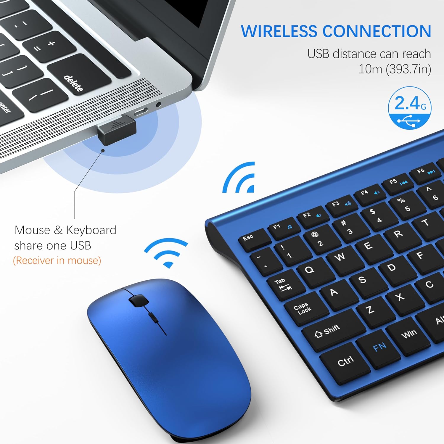 Wireless Keyboard and Mouse Ultra Slim Combo, 2.4G Silent Compact USB ...