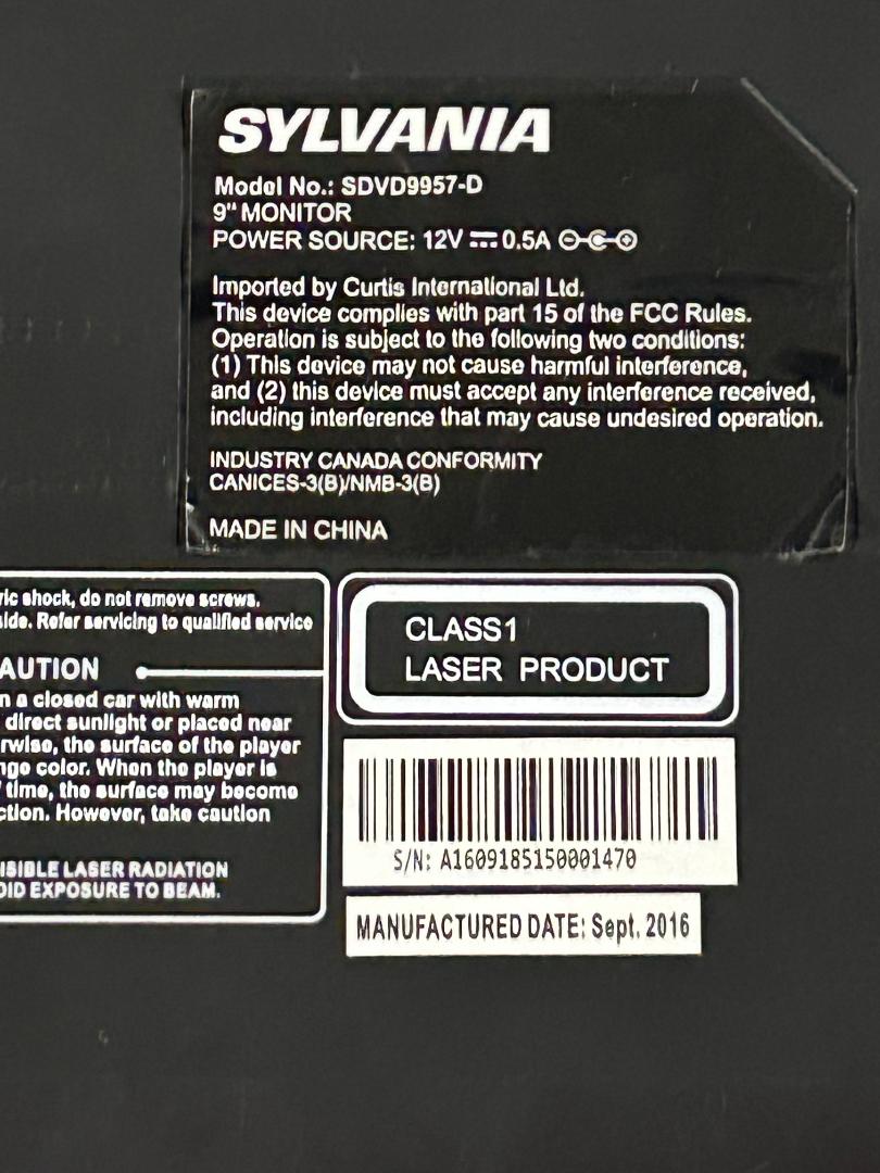 Sylvania 9" Monitor for remote dvd player | Property Room