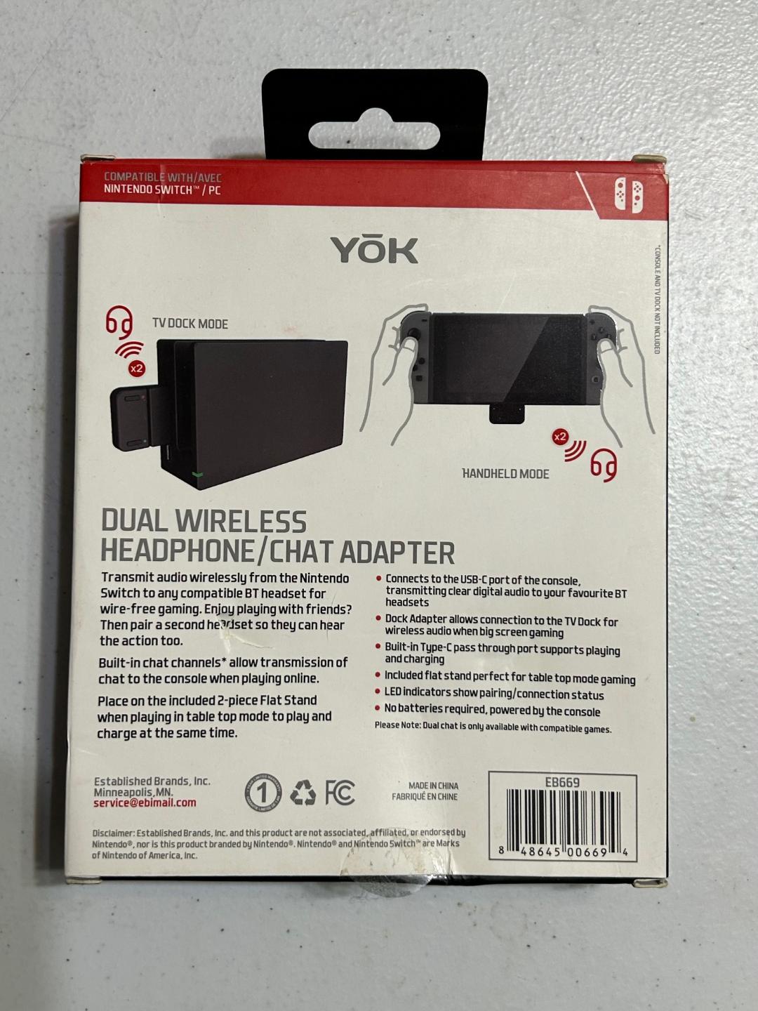 Yok Dual Wireless Headphone/Chat Adapter for Nintendo Swith or PC | Property Room