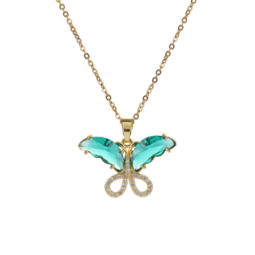 Gold Plated Micro Pave Butterfly Pendant Necklace, Multiple Colors ...