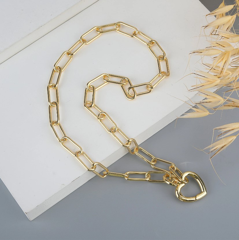 Gold Plated Paper Clip Necklace with Heart Lock, Valentine's Day Gift ...