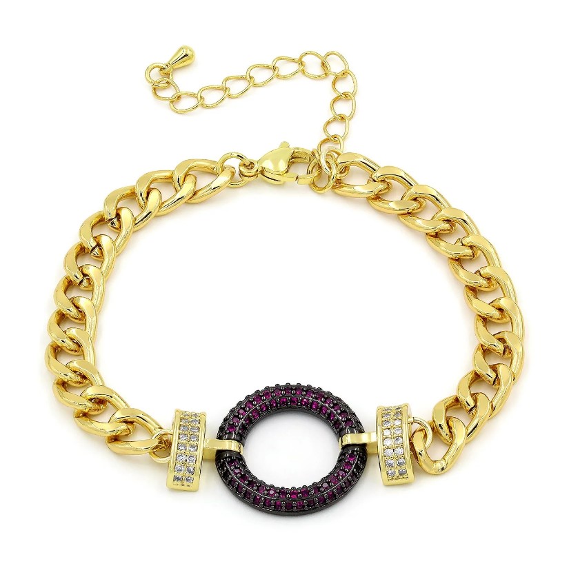 Gold Plated Trendy Cuban/Curb Link Infinity Loop Bracelet (Black ...