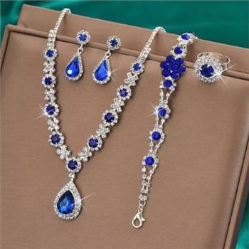 High-Grade Blue Crystal Gem Water Drop Jewelry Set – Necklace, Earrings ...