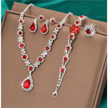 High-Grade Red Crystal Gem Water Drop Jewelry Set – Necklace, Earrings ...
