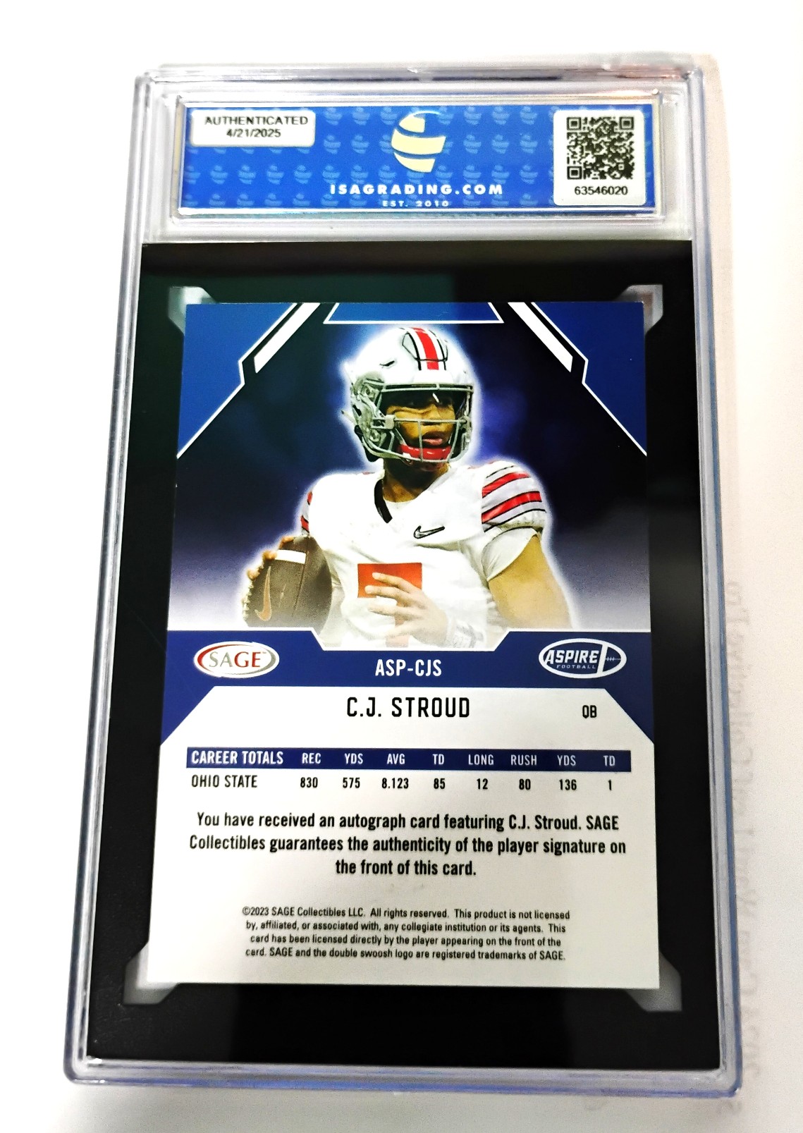2023 CJ Stroud Sage Aspire Red Graded 8.5 ISA | Property Room