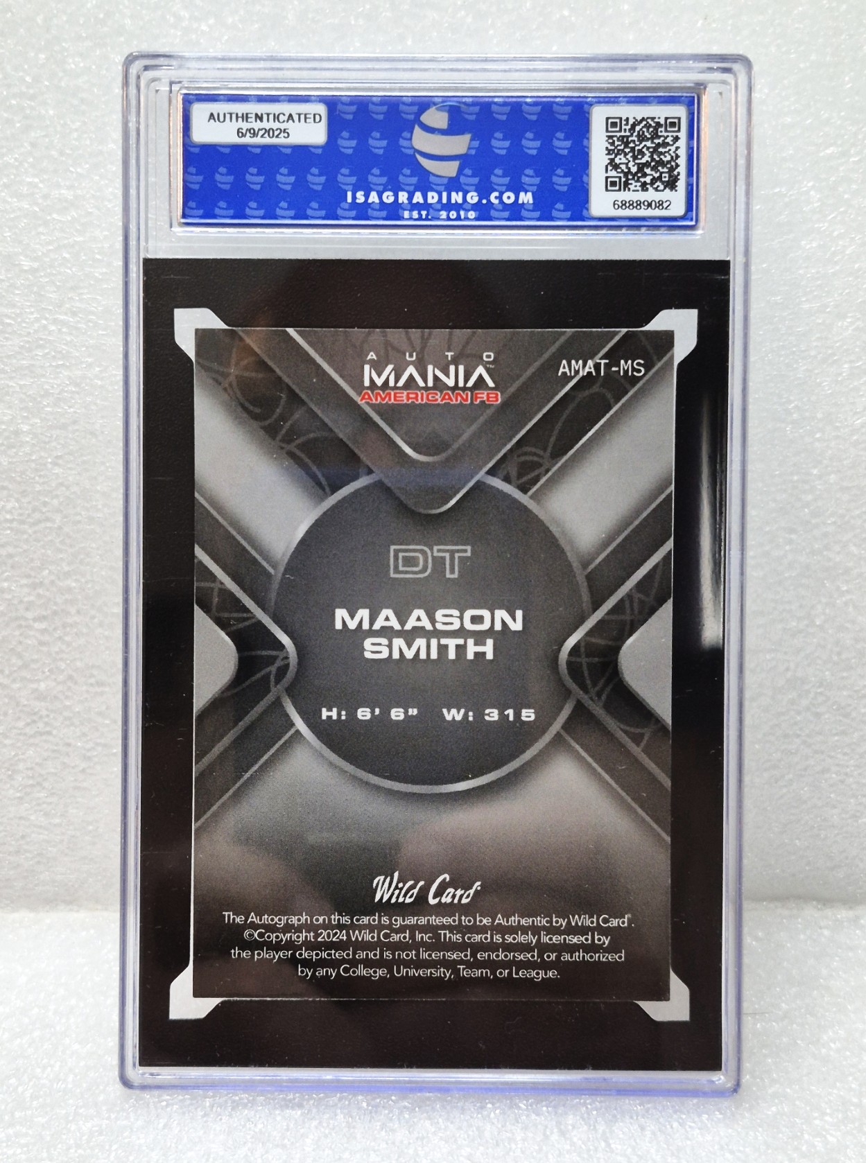 Maason Smith 2024 Wild Card Auto Mania Auto RC Fireworks Color Match 1/ ...